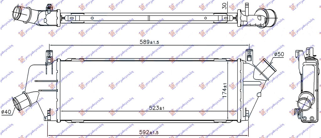 HLADNJAK INTERCOOLER 1.5 DCI 05- (523x174x30 NISSAN MICRA (K12) (2002-2010) (OEM: 14461-BC400, 14461BC400)