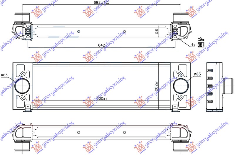 HLADNJAK INTERCOOLER 2.2-3.2 TDCI (600x202x58 FORD TRANSIT (2006-2013) (OEM: 4851182, 4967772)