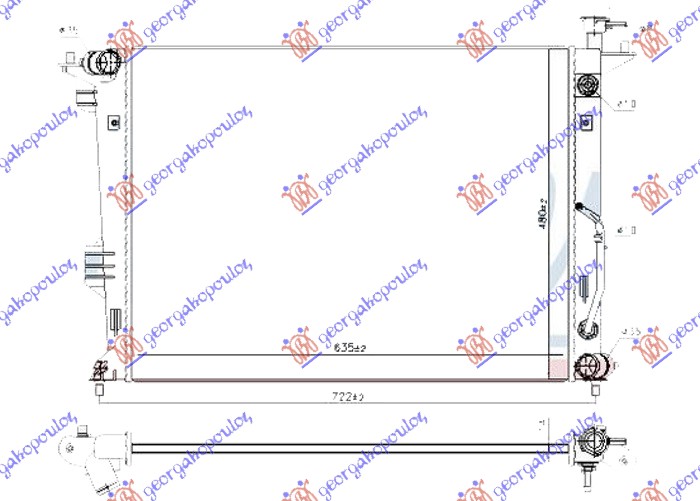 HLADNJAK MOTORA 2.0 BENZIN AUTOMATIK (635x480x14) KIA CARENS (2013-) (OEM: 25310A4010, 25310A4020, 25310A4060)