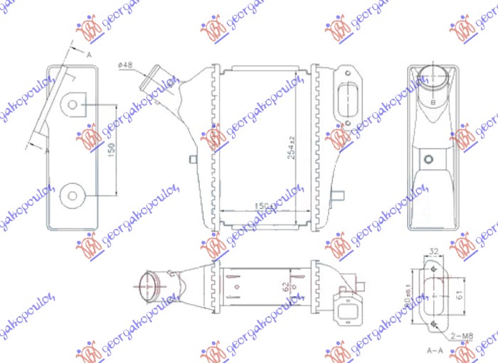 HLADNJAK INTERCOOLERA 1.6-2.2i DTEC DIZEL (150x255x62) HONDA CR-V (2013-2015) (OEM: 19710R7CG01, 19710RSXG01)