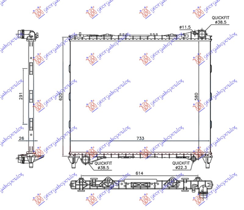 HLADNJAK BENZIN -DIZEL (580 x720 x26) RANGE ROVER SPORT (2013-2018) (OEM: LR034553)