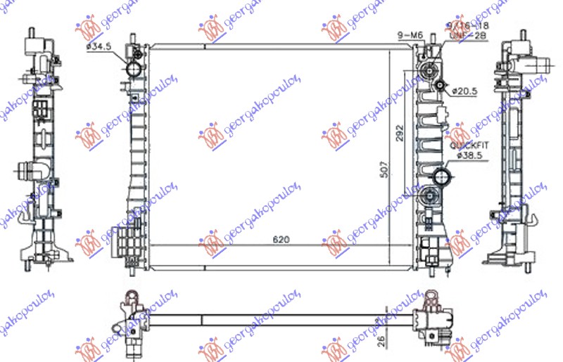 HLADNJAK 1.7DTi / CDTi AUTOMATIK DIZ (620 x5 10 x26) OPEL MOKKA X (2016-2020) (OEM: 1300344, 1300351, 95081725)