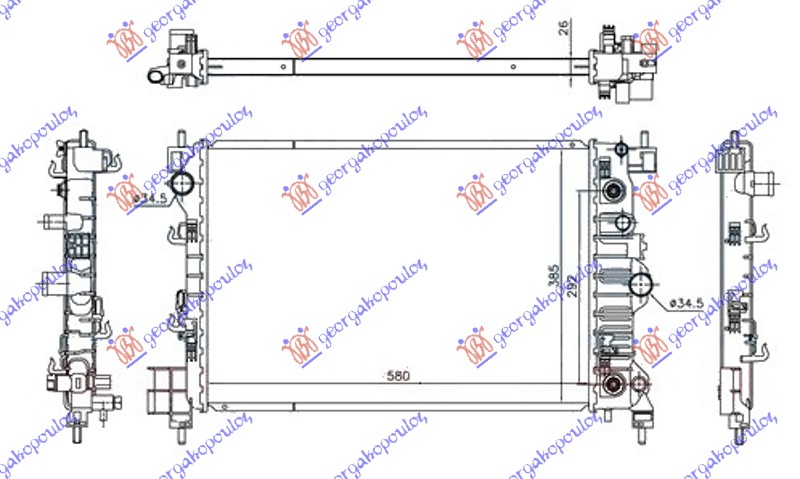 HLADNJAK 1.6 / 1.8 16v AUTOMATIK BENZIN (580 x385x26 OPEL MOKKA (2013-2016) (OEM: 1300341, 1300352, 1300356)