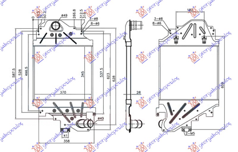 HLADNJAK INTERCULERA 1.5 DCi DIZEL (345x370x28) RENAULT CAMPUS (2004-) / RENAULT CLIO (2001-2006) / RENAULT THALIA (2001-) (OEM: 7700436091, 8200252209, 8200685747)