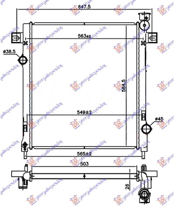 HLADNJAK 3.7i BENZIN MANUAL-AUTOMATIK (500x610x26) JEEP CHEROKEE (LIBERTY) (2008-2014) (OEM: 68033227AA, K68033227AA)