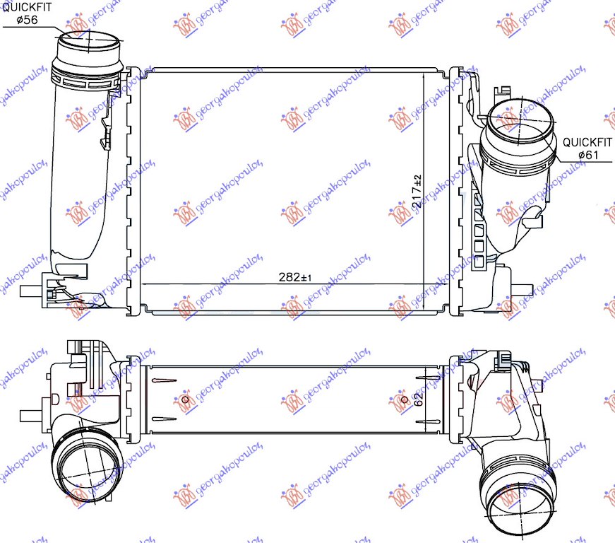 HLADNJAK INTERKULER 1.6 Dci (282×2 18×64) NISSAN QASHQAI (2013-2017) (OEM: 14461-4BE0A, 144614BE0A)