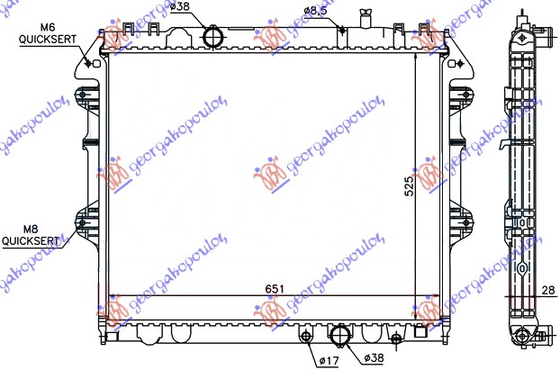 HLADNJAK MOTORA 2.5-3.0 T.D. (52.5×65) TOYOTA HI-LUX 2WD/4WD (2012-2015) (OEM: 16400-0L120, 164000L120, 164000L250)