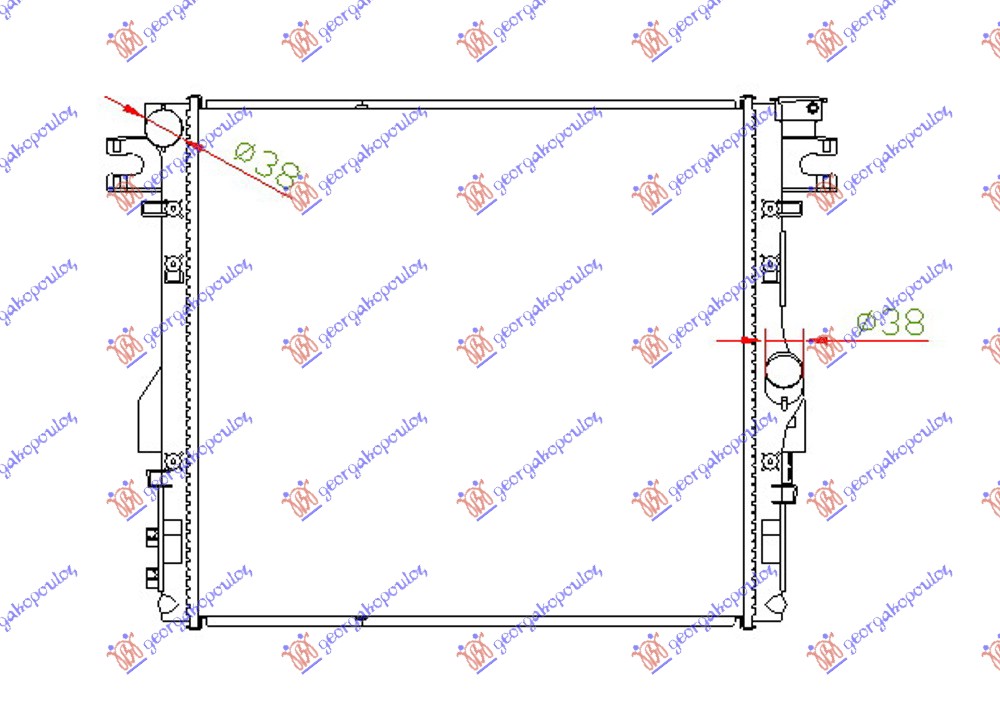 HLADNJAK MOTORA 3.8i-12V (56.5×51.5×23) (M/A) JEEP WRANGLER 2/4D (2007-2018) (OEM: 55056633AA, 68049405AA, 68143886)