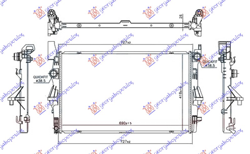 HLADNJAK 1.6 (109/111 CDI) +AC (NOSAC NA SREDINI) MERCEDES VITO (W447) (2015-) (OEM: 4475010101, A4475010101)