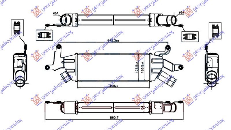 HLADNJAK INTERKULERA 2.2 D – ID DIZEL (450x164x64) MITSUBISHI OUTLANDER (2007-2011) (OEM: 0384K6, 0384P9, 1530A107)