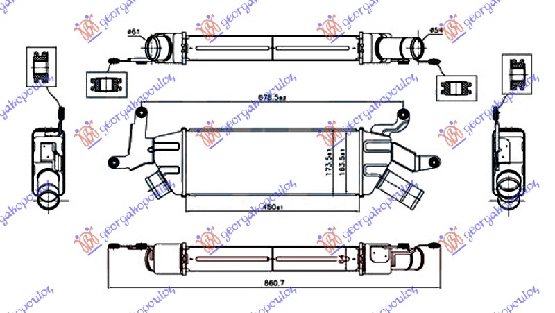 HLADNJAK INTERCOOLERA 2.2 D-ID DIZEL (450x164x64) CITROEN C-CROSSER (2007-2012) (OEM: 0384K6, 0384P9, 1530A107)