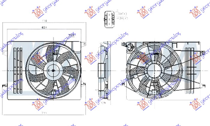 VENTILATOR KOMPLET BENZIN (460mm) (3PIN) KIA SPORTAGE (2010-2014) (OEM: 253802Y100, 253802Z000)