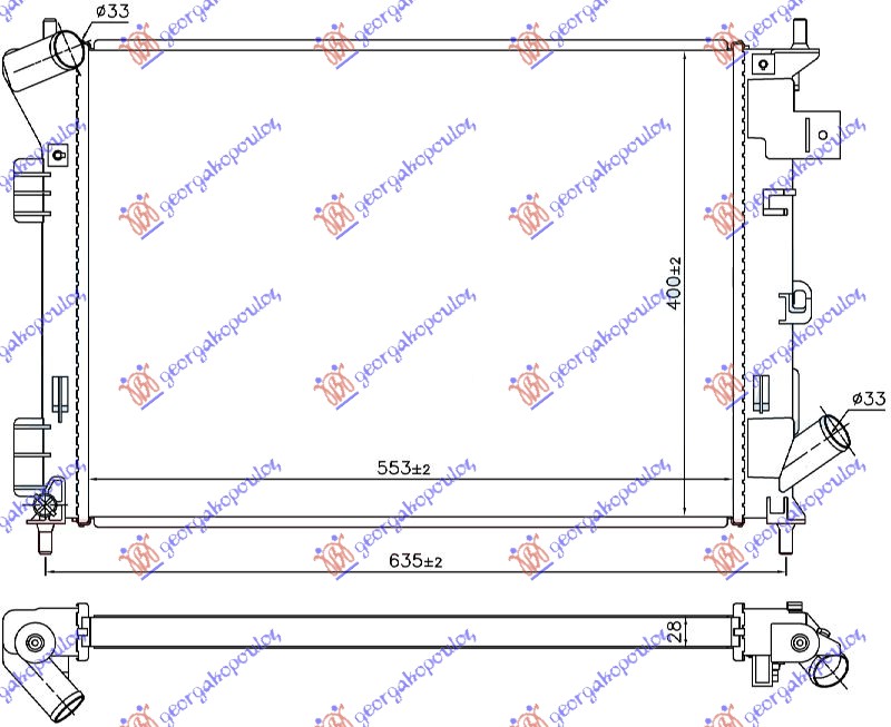 HLADNJAK 1.6i-1.6 GDI MANUAL (55.3×40.0x2.8) KIA SOUL (2016-2019) (OEM: 25310-B2300, 25310B2300)