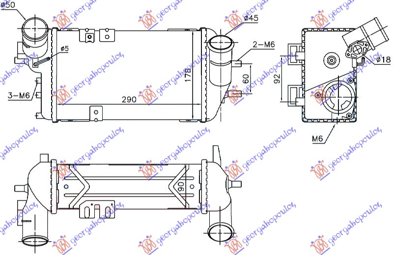 HLAD. INTERC. 1.6 T-GDI BEN (290x178x90) HYUNDAI i30 5D (2012-2014) (OEM: 282712B710, 282712B760)