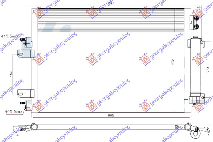 HLADNJAK KLIME 2.0-2.4 BENZIN AUTOMATIK 665×432 JEEP PATRIOT (2007-2016) (OEM: 68078975AA, 68078975AB, 68223852AA)