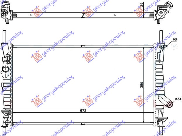 HLADNJAK MOTORA 2.0 TDi +/ – A/C (67x38x26) FORD TRANSIT (2000-2006) (OEM: 4714582, 4C118005AB, 4C118005AC)