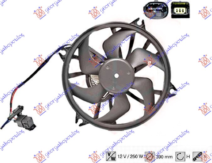 VENTILATOR KOMPLET BENZIN-DIZEL (390mm)(2+3 PIN CITROEN C5 (2004-2008) (OEM: 1253F2, 1253N5, 1253T2)