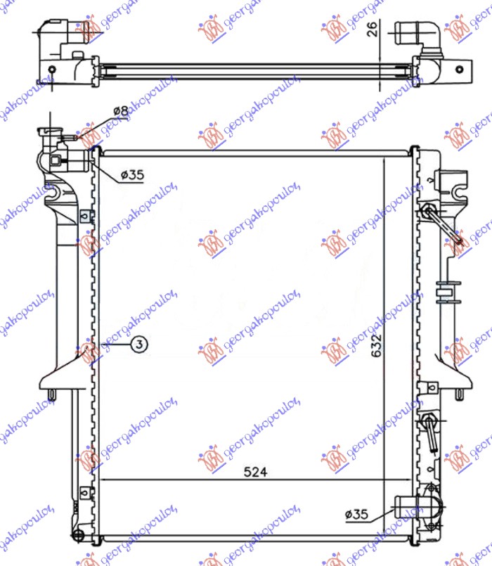 HLADNJAK 2.5 T.D AUTOMATIK (525x635x26) MITSUBISHI P/U L200 (2010-2015) (OEM: 1350A183, 1350A349)