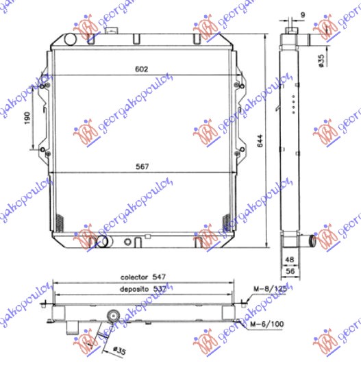 HLADNJAK MOTORA 2.4cc T.DIZ.4WD (55×52.5×3.7) TOYOTA HI-LUX (LN 150/170) 4WD (1998-2001) (OEM: 16400-5B620, 164005B620)