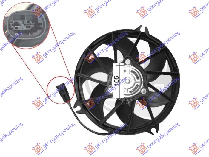 VENTILATOR 1.6/2.0 DIZEL (340mm) (2 PIN) FIAT ULYSSE (2002-2011) (OEM: 1250G6, 1253P7, 1253Q7)