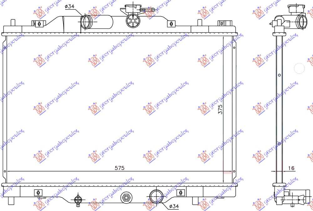 HLADNJAK 2.0 BENZIN (375x575x16) (KOYO) MAZDA CX3 (2015-2019) (OEM: PEHH15200)