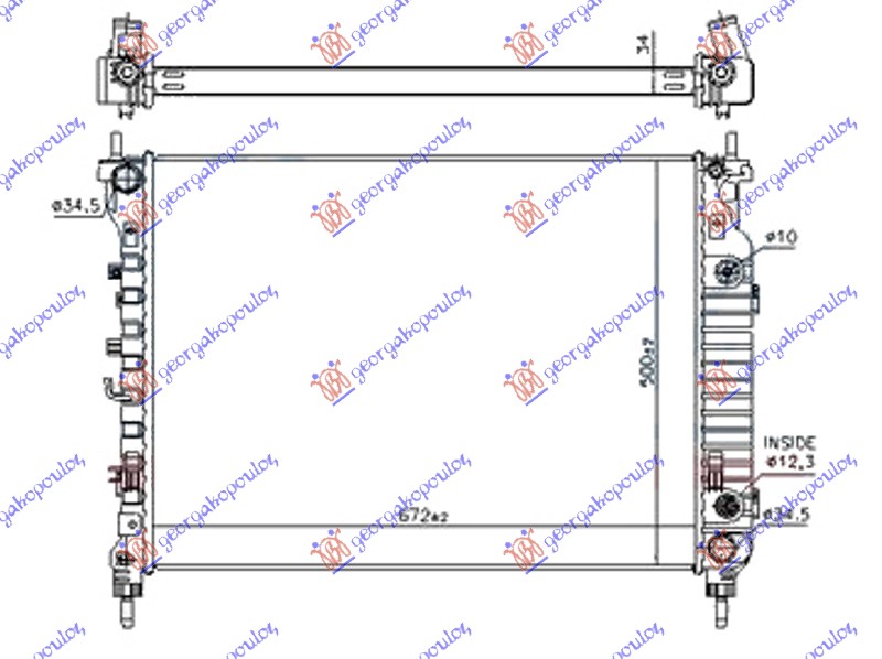 HLADNJAK MOTORA 2.2TDCi AUTO DIZ (670x500x34) OPEL ANTARA (2006-2015) (OEM: 4818254, 4819583, 20982435)