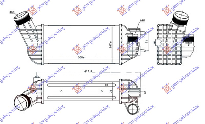 HLADNJAK INTERKULERA 2.0 HDI DIZEL DIAM.60/40 CITROEN C4 PICASSO (2007-2014) (OEM: 0384.P8, 0384P8)