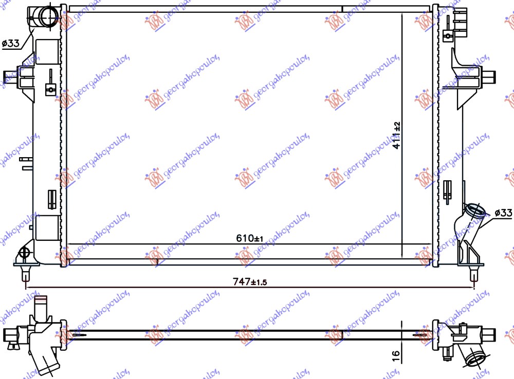 HLADNJAK 1.4-1.6 Mpi BENZIN MANUAL (610x411x16) HYUNDAI ELANTRA (2015-2019) (OEM: 25310F2000)