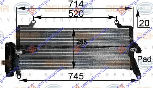 HLADNJAK KLIME 1.1i-1.2i8V-1.4i16V(71.5×25) LANCIA Y (1996-2003) (OEM: 7783700, 46452494)