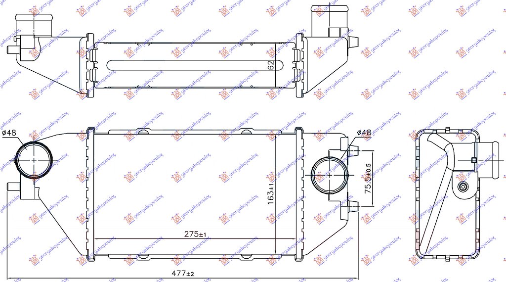 HLADNJAK INTERCOOLER 2.2 CTDI (275x163x62) HONDA FRV (2006-2011) (OEM: 19710-RMA-E01, 19710RJLE01, 19710RMAE01)