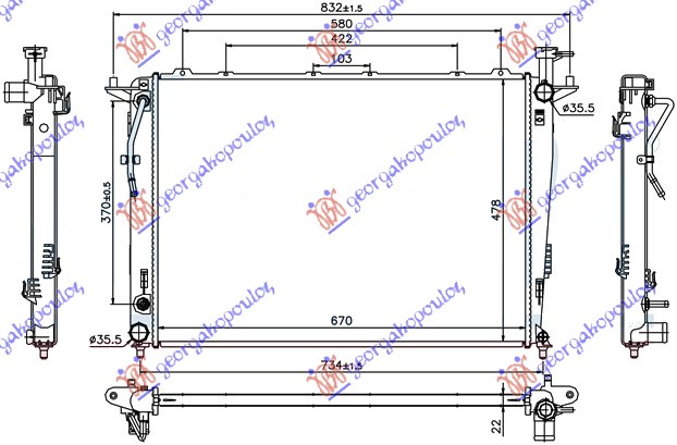 HLADNJAK 2.4 BENZIN (67x48x) M/A KIA SORENTO (2009-2012) (OEM: 25310-2P700, 253102P700, 253102P760)