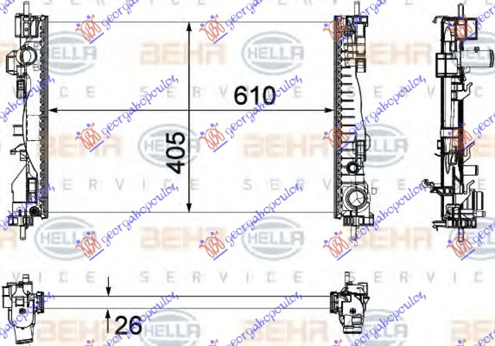 HLADNJAK MOTORA 1.4 (125 – 170) (61×40.5) BEHR ALFA ROMEO GIULIETTA (2010-) (OEM: 50514472)