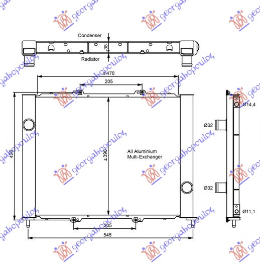 HLADNJAK VODE I KLIME 1.5DCI K9K700/704 RENAULT CAMPUS (2004-) / RENAULT CLIO (2001-2006) / RENAULT THALIA (2001-) (OEM: 8200116110, 8200742598)