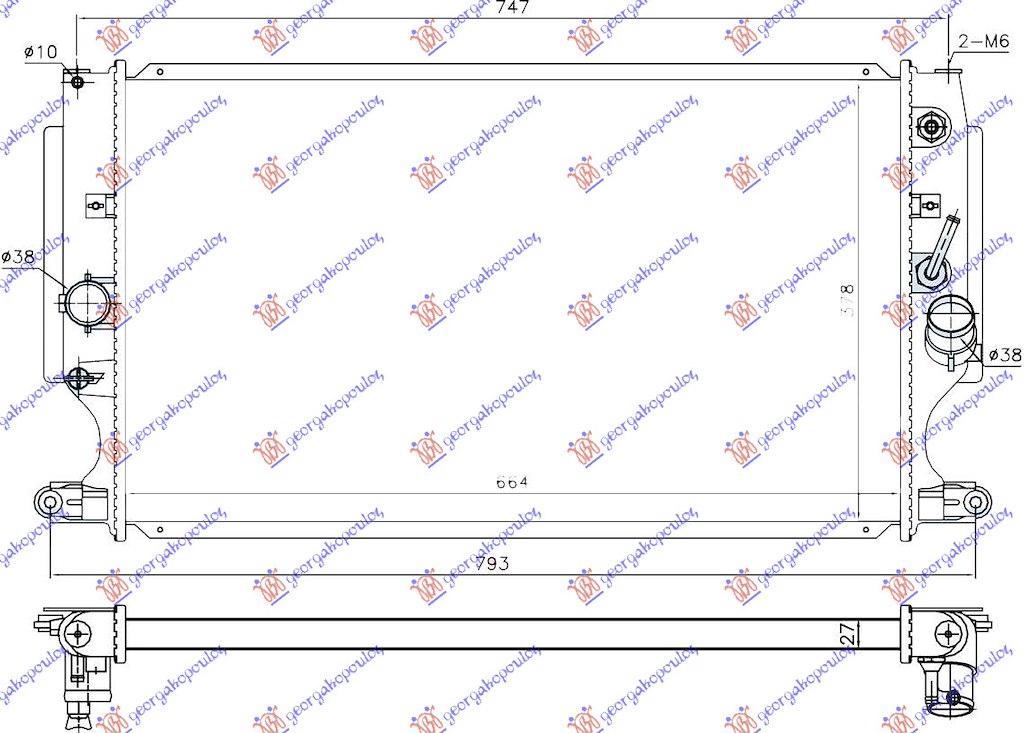 HLADNJAK MOTORA 2.2 D4D AUTOM. (66.5×37.5) TOYOTA AVENSIS (T27) (2012-2015) (OEM: 16400-0R070, 16400-0R100, 164000R070)