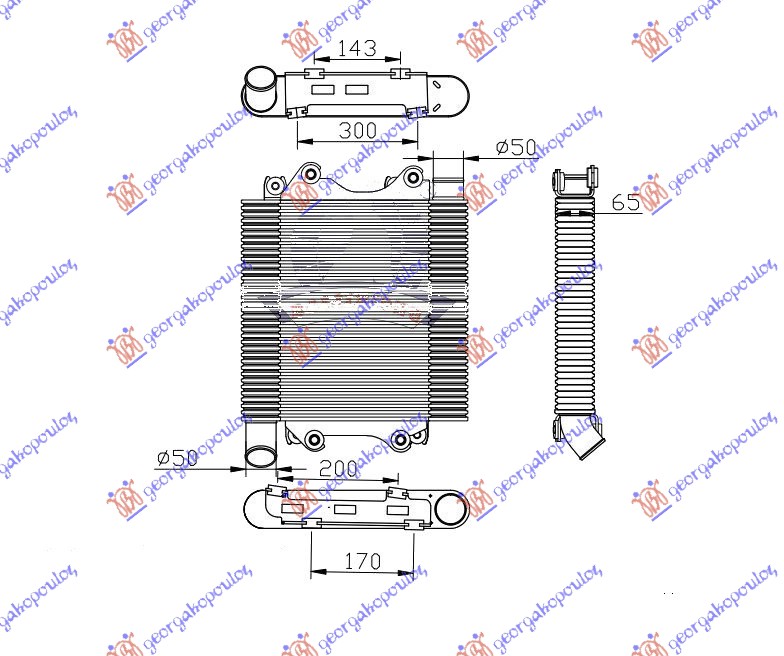 HLADNJAK INTERCOOLER 2.5/3.0 D DIZ(376x375x65 ISUZU P/U D-MAX (2007-2013) (OEM: 8973891853, 8981148150)