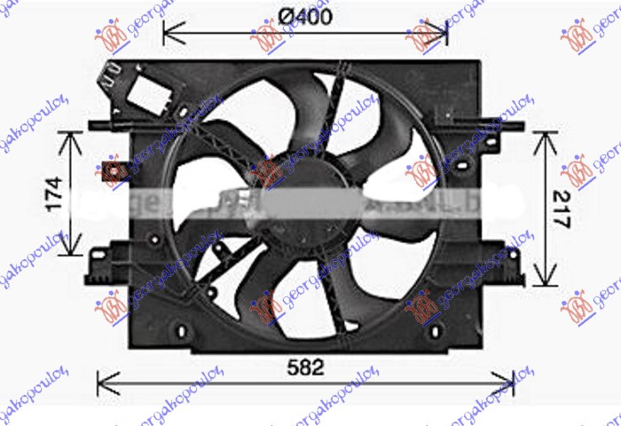 VENTILATOR 1.2-1.6 BEN 1.5 DIZ 400mm 2P DACIA DUSTER (2017-2022) (OEM: 214811626R, 214814130R)