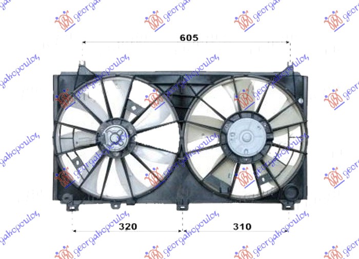 VENTILATOR KOMPLET 2.5 BENZIN 350/350mm 2+2PIN LEXUS IS II (2005-2013) (OEM: 1636131100, 1636331040, 1636374340)