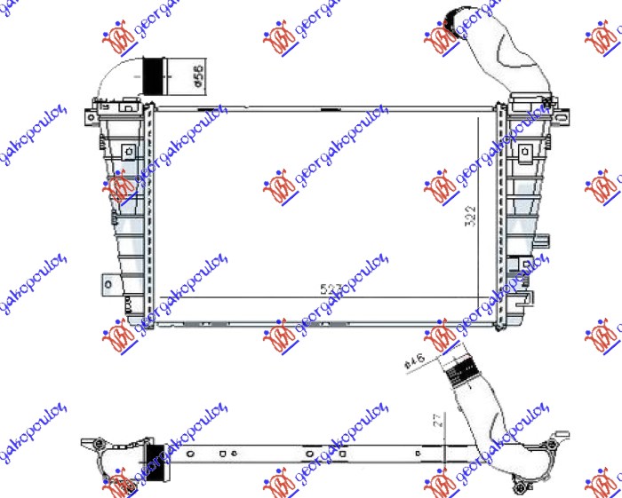 HLADNJAK INTERCOOLER 2.0 BEN 1.7-1.9 DIZ 523×322 OPEL ZAFIRA (2005-2012) (OEM: 6302070, 6302075, 6302086)