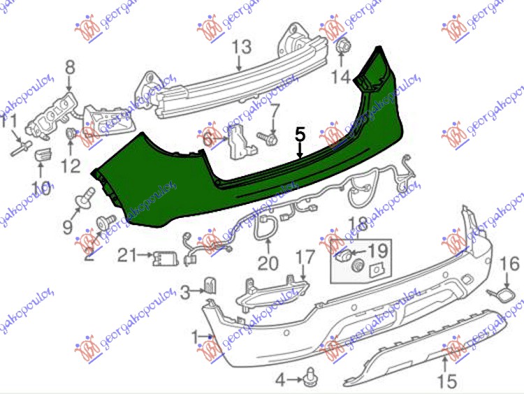 ZADNJI BRANIK PM GORNJI OPEL MOKKA X (2016-2020) (OEM: 42541976, 42543356)