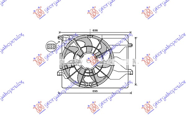 VENTILATOR 1.6-2.0 BENZIN (465mm) (3PIN) HYUNDAI i40 (2011-) (OEM: 253803Z200, 28380-3Z200, 283803Z200)