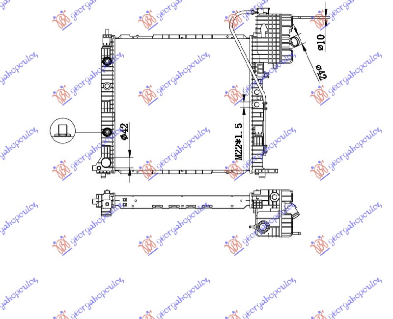 HLADNJAK BENZIN/DIZEL MAN/AUTO +A/C(57×56) MERCEDES VITO (W638) (1996-2004) (OEM: 6385012201, A6385012201)