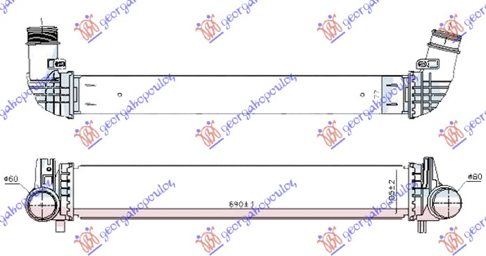 HLADNJAK INTERKULERA 2.0 (GTi) BENZIN 690x105x80 AUDI A1 (2018-) (OEM: 2Q0145805A)