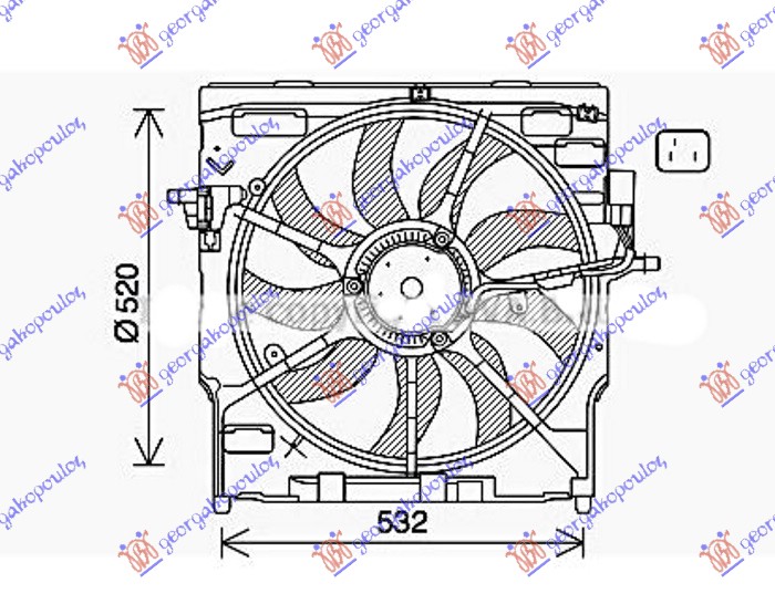 VENTILATOR DIZEL (520mm) (3 pin) (850W) BMW X6 (E71) (2008-2014) (OEM: 17427616104, 17427647753, 17427795757)