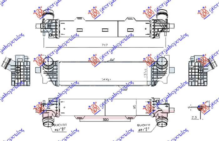 HLADNJAK INTERCOOLERA 2.0-3.0 DIZEL (544x137x95) BMW SERIES 5 (G30/G31) (2016-2020) (OEM: 8576509, 17518576509)