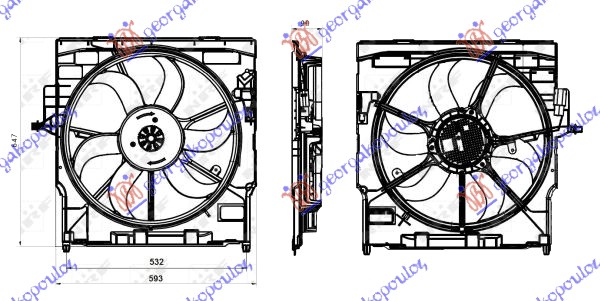 VENTILATOR 3.0 BENZIN (520mm) (400W) (3PIN) BMW X5 (E70) (2010-2013) (OEM: 17427581940, 17427598739, 17427616102)