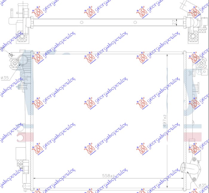 HLADNJAK MOTORA BEN-DIZ (560x500x27) JEEP GLADIATOR (JT) (2020-) (OEM: 68314786AA, 68314786AB, 68314786AC)