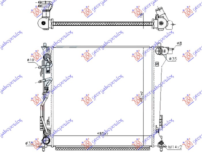 HLADNJAK MOTORA 2.0 DIZEL AUTOMATIK 485x485x18 KOREJA KIA SPORTAGE (2015-2018) (OEM: 25310-D3100, 25310-D3110, 25310D3100)