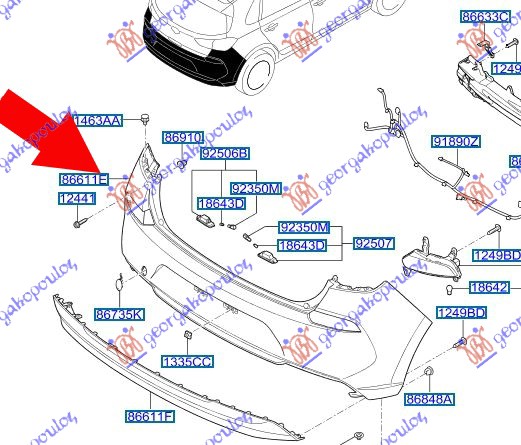 BRANIK ZADNJI (H/B) (SA OTVOROM ZA SENZOR) (O) HYUNDAI i30 HATCHBACK/TOURER (2017-2020) (OEM: 86610-G4000, 86610G4000)