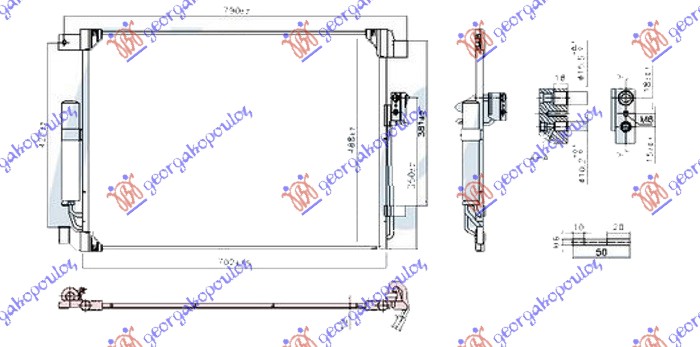 HLADNJAK KLIME 2.3 DIZEL (702x488x12) MERCEDES P/U X CLASS (470) (2017-) (OEM: 4705003200, A4705003200)