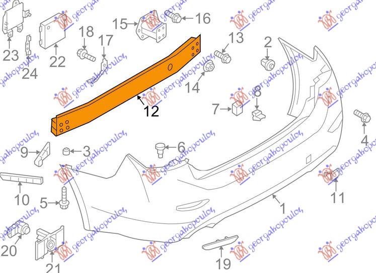 SINA ZADNJEG BRANIKA ALUMINIJUM INFINITI Q50 (2014-) (OEM: 85030-4GA0A, 850304GA0A)